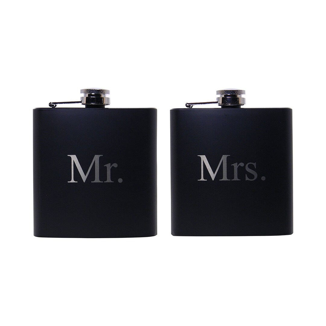 Mr. and Mrs. 6 Oz Stainless Steel Black Matte Wedding Flask Set ...