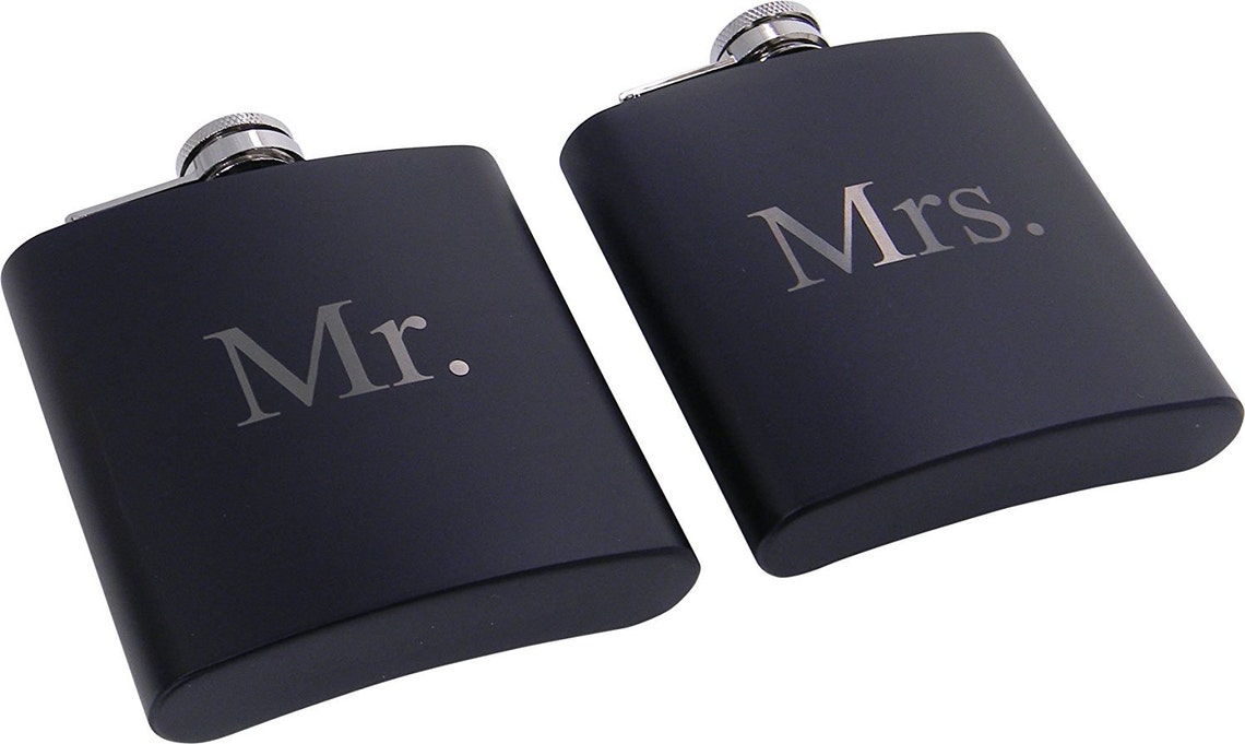 Mr. and Mrs. 6 Oz Stainless Steel Black Matte Wedding Flask - Etsy