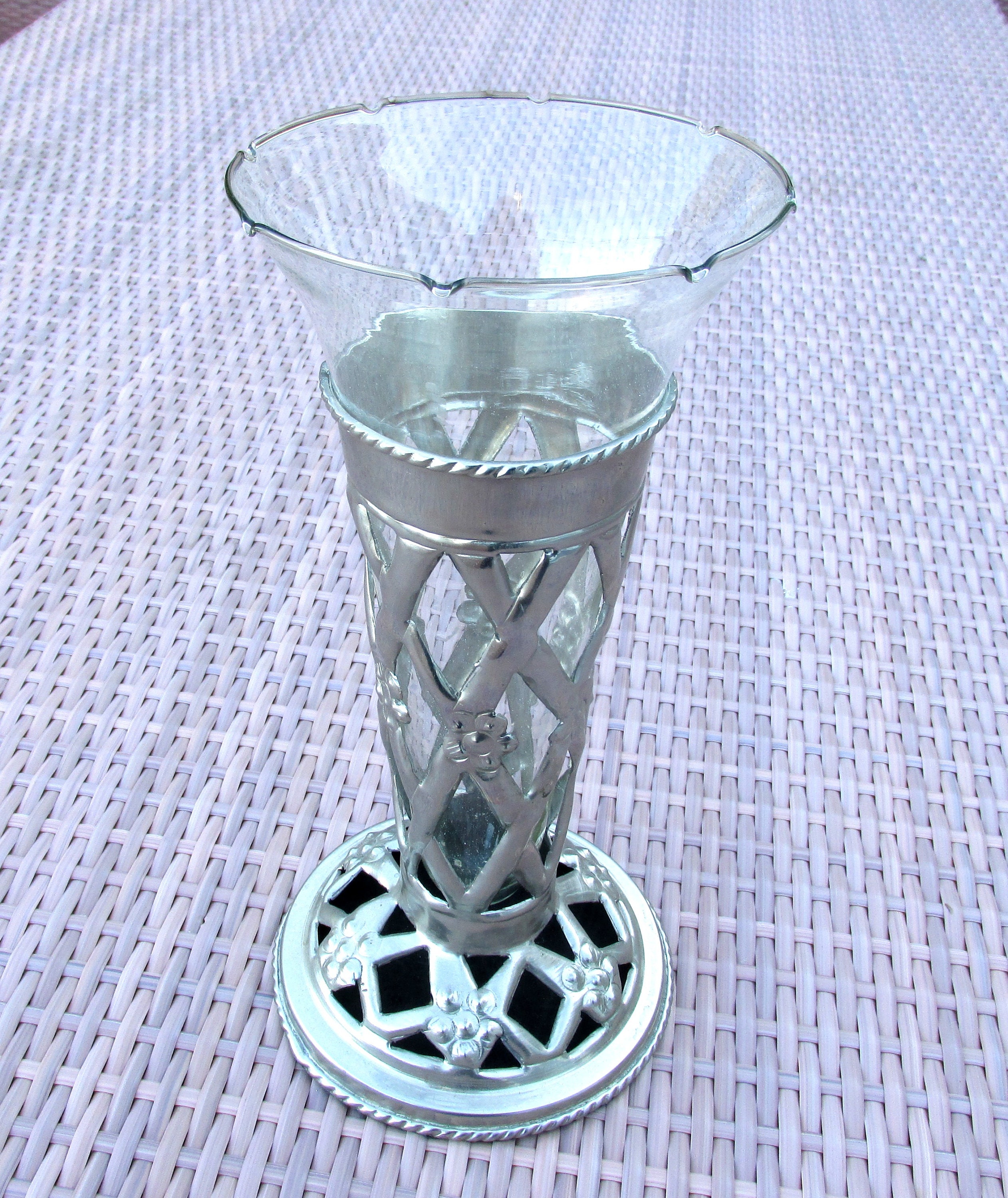 Glass Cone Vase in Silver Metal Stand - Etsy