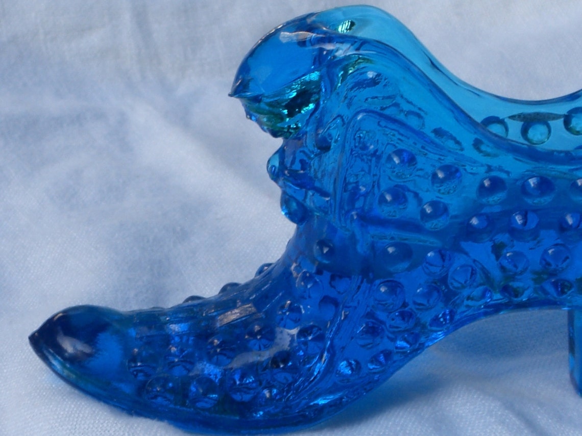 Glass Slipper - Fenton Blue Hobnail Shoe - Vintage - Etsy