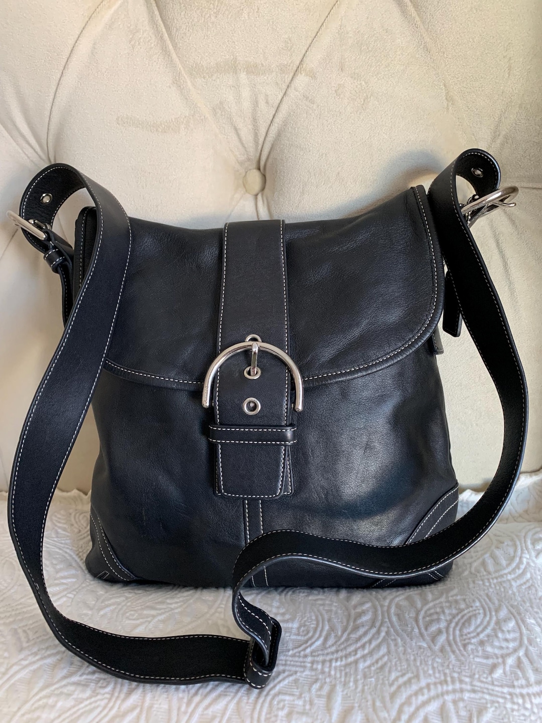 Vintage Coach Leather Black Shoulder / Hand Adjustable Strap Bag 9481 Silver Hardware - Etsy