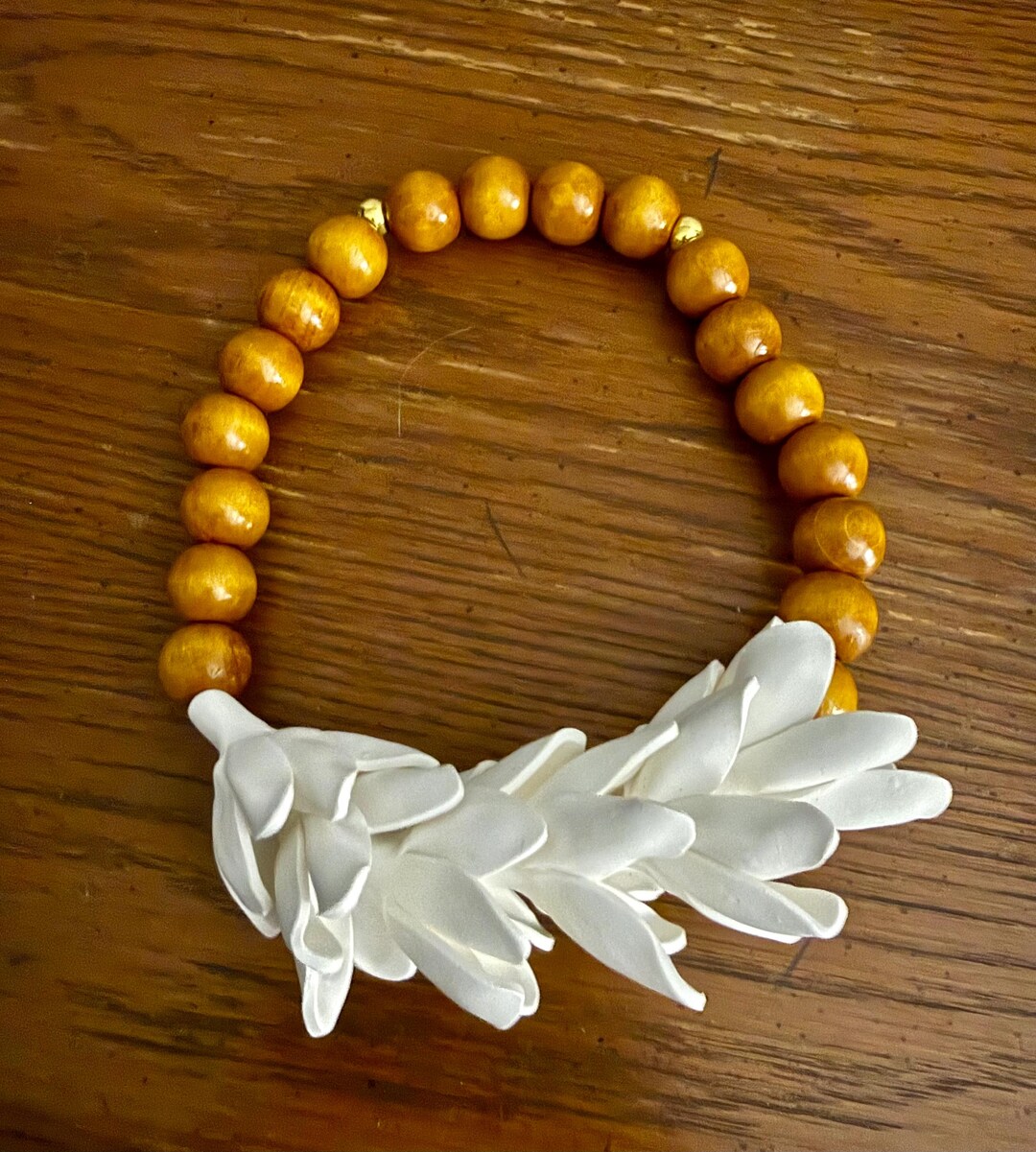 White Tiare Handmade Clay Flower Car Lei: Hawaiian Rearview Mirror ...