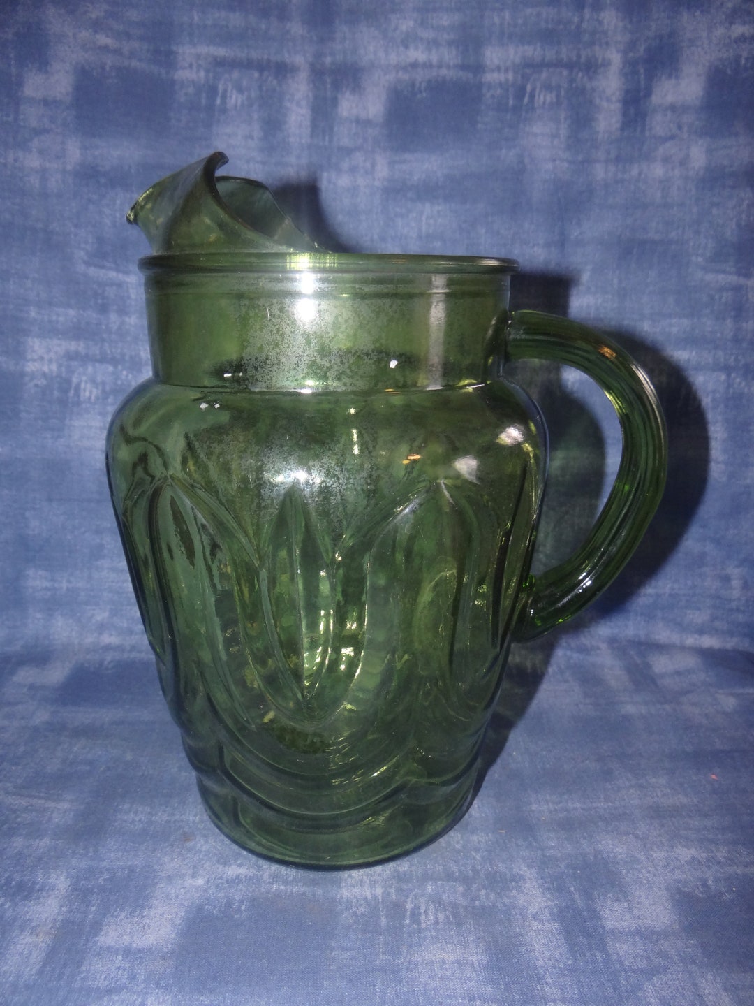 Vintage Green Glass Pitcher.. Please Be Sure and Read Description ...