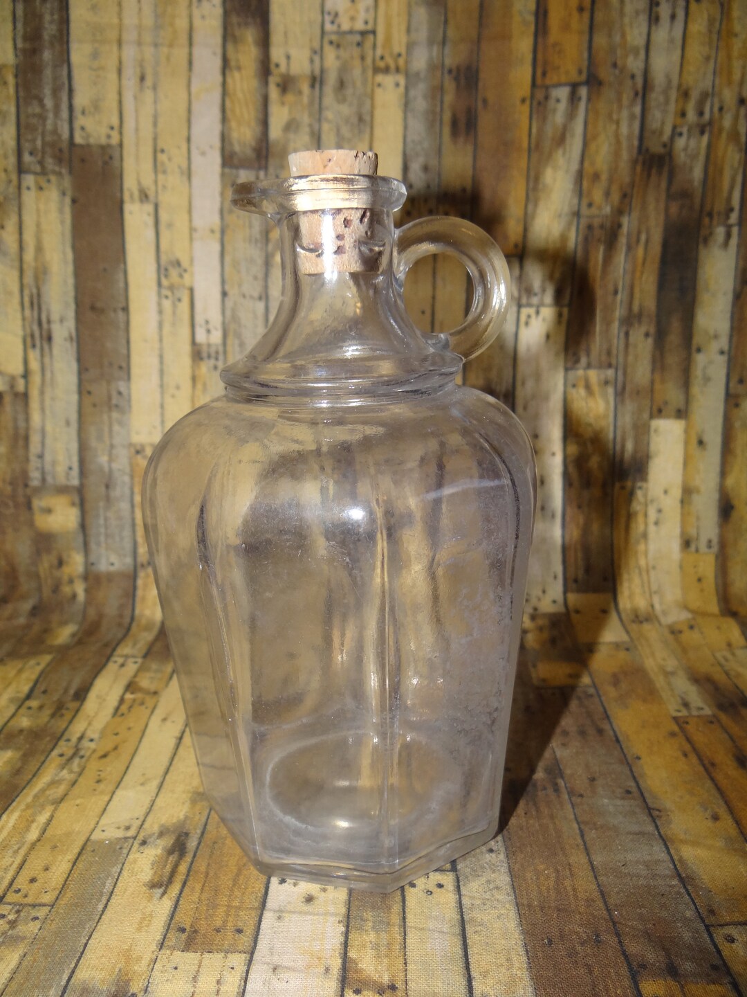 Vintage Eight Sided Glass Container With Pour Spout and Cork..please ...