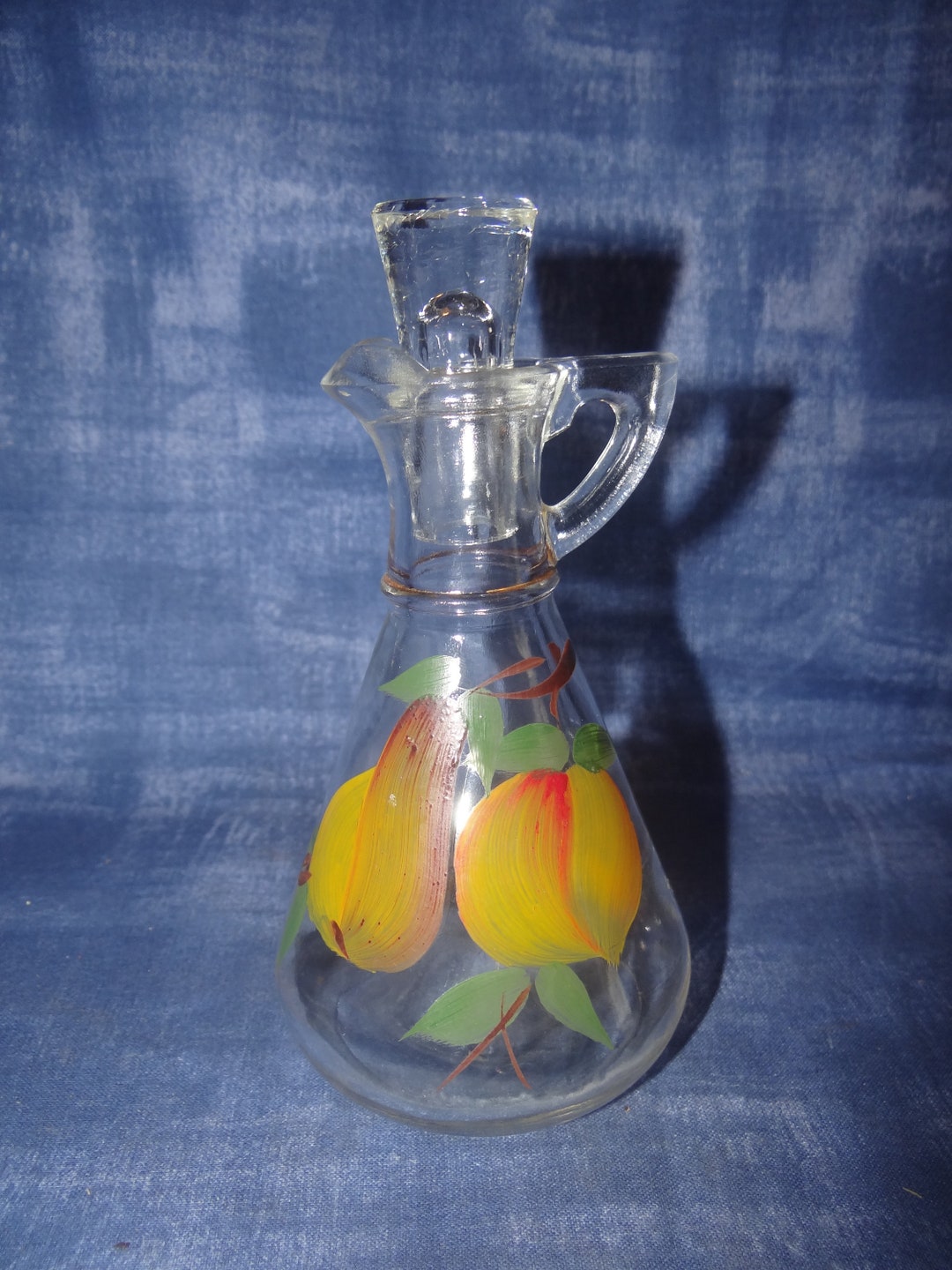 Vintage Unique Cruet/vinegar Jar With All Glass Stopper and Fruit ...