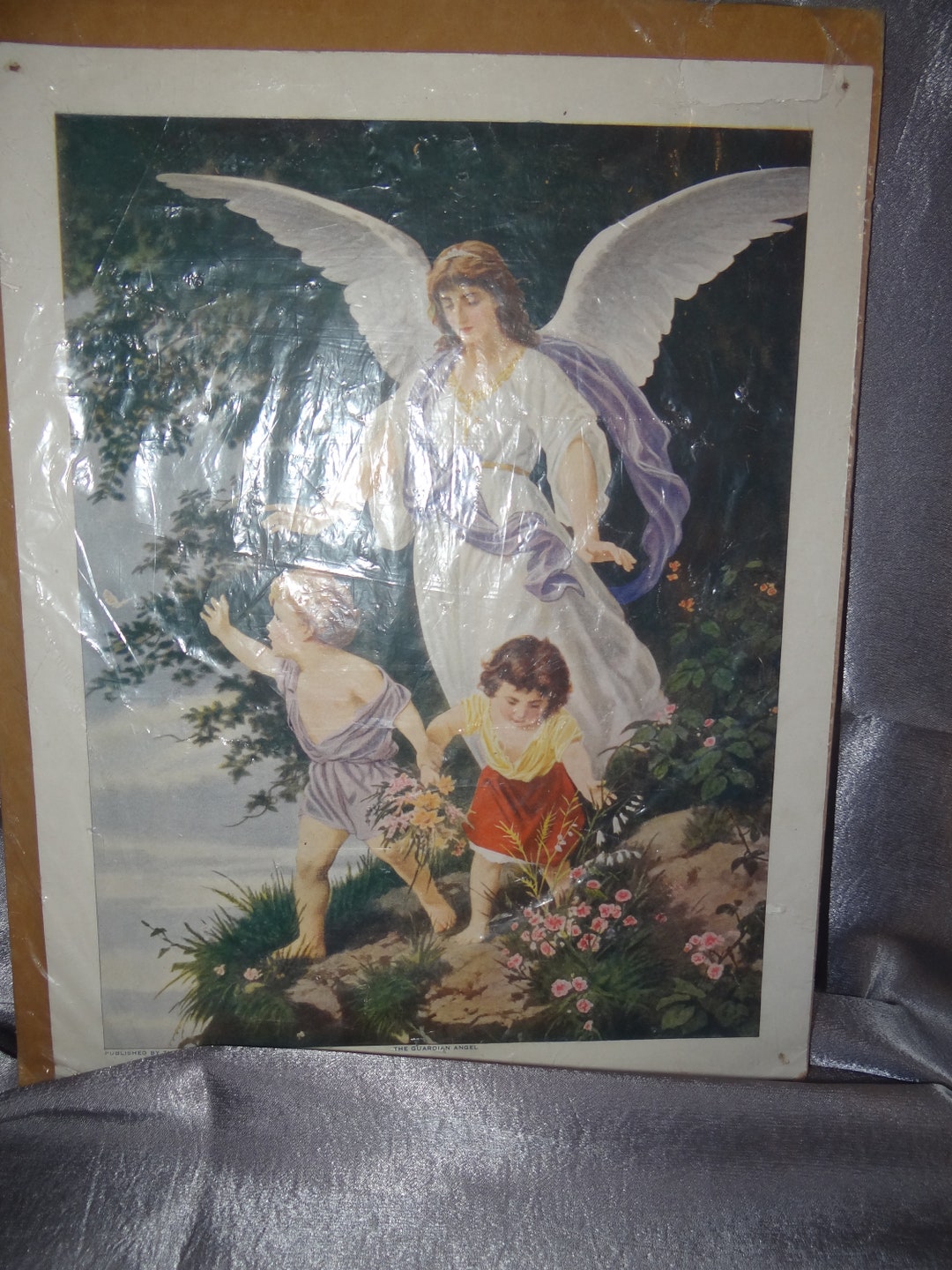 Vintage Poster of Guardian Angel Watching Over Children..14 X 10 1/4 ...