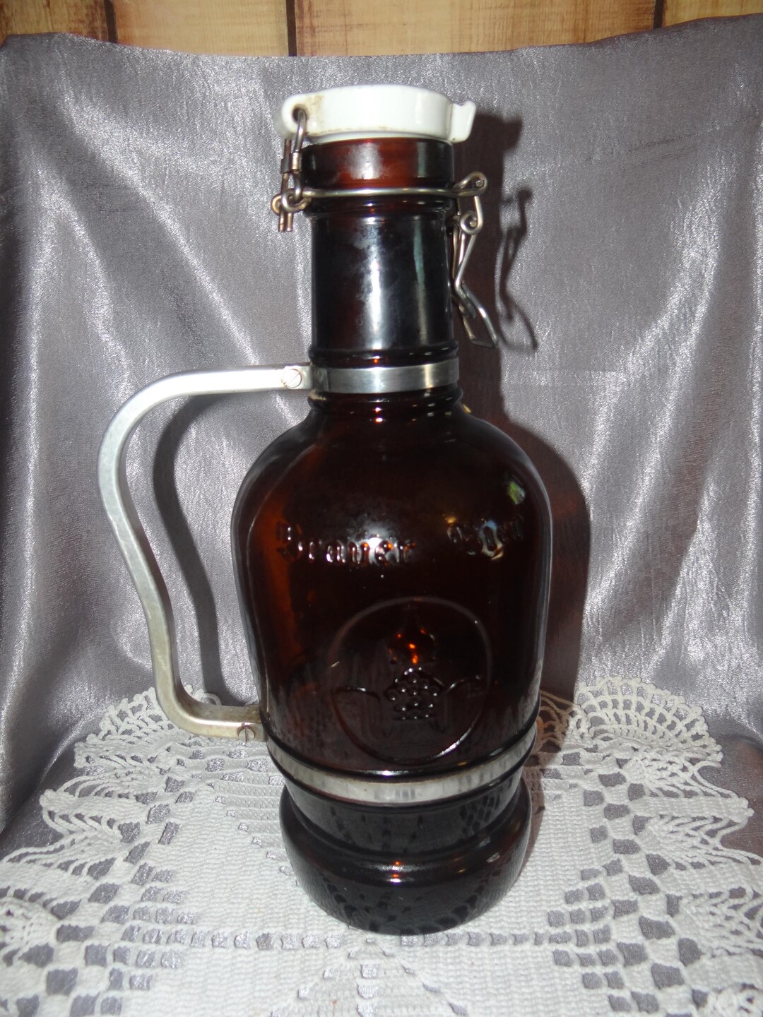 Rare Find Vintage Large Amber German Beer Jug With Metal Handle and ...