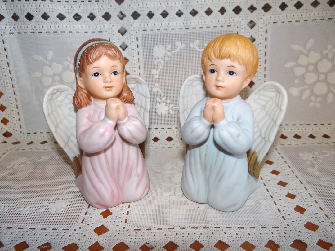 Vintage Set of Home Interiors Boy Angel and Girl Angel Praying ...