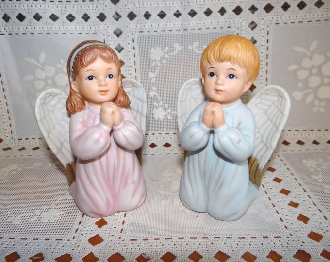 Vintage Set of Home Interiors Boy Angel and Girl Angel Praying ...