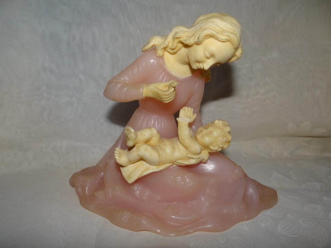 Vintage Pink Alabaster/resin Mother and Child Sculpture by Bianchi ...