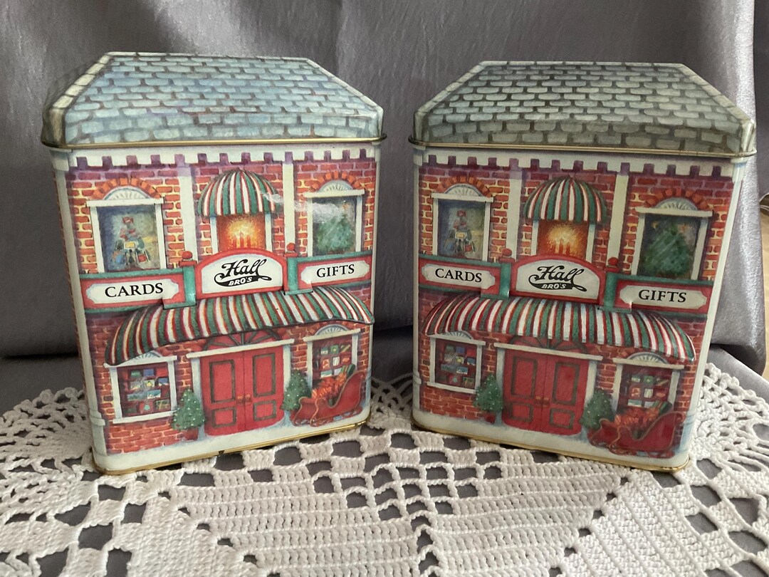 Two Vintage Halls Brothers Hallmark Cards Tin With Moveable Awnings ...