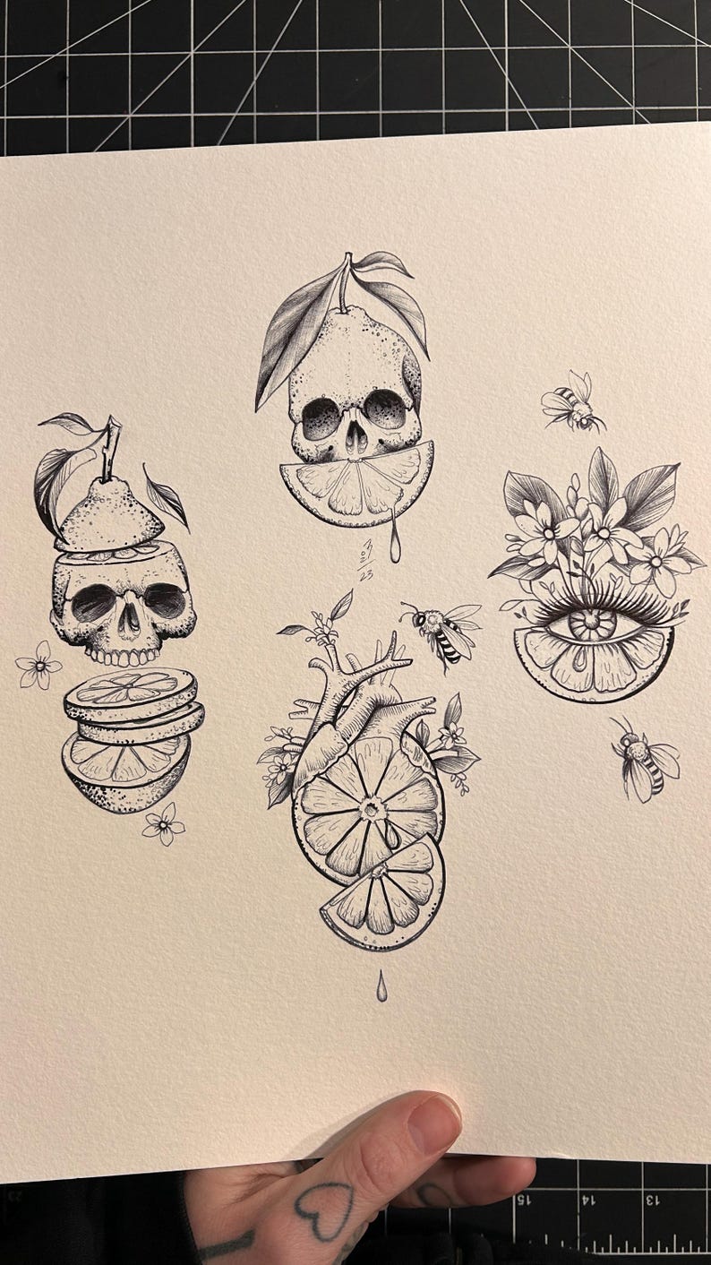 Lemon Skull Anatomy Art Print Pack - Surrealist Nature Illustration - Etsy