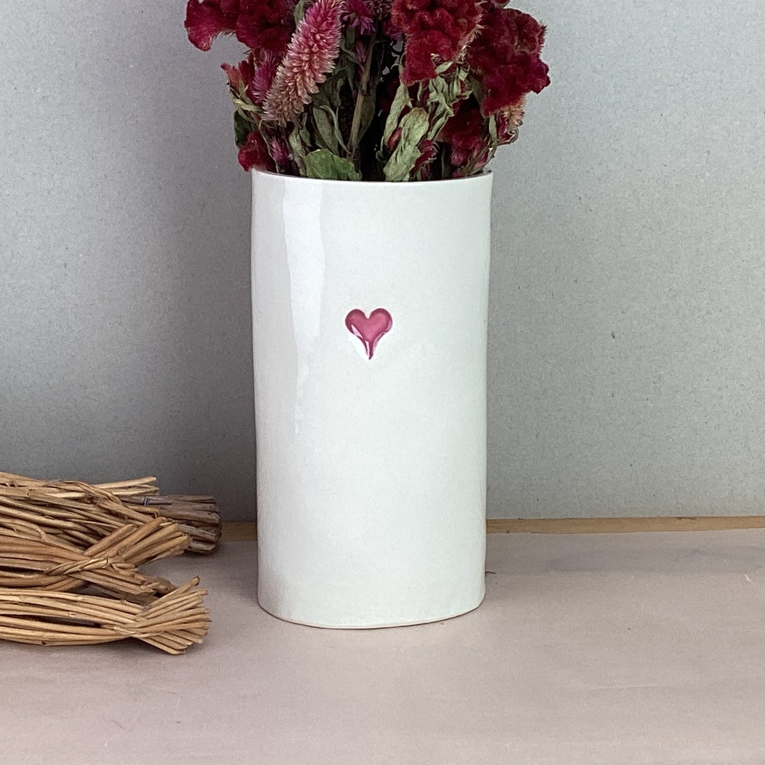 Heart Vase. Ceramic Vase. Flower Vessel. With A Pink Heart. A Kind ...