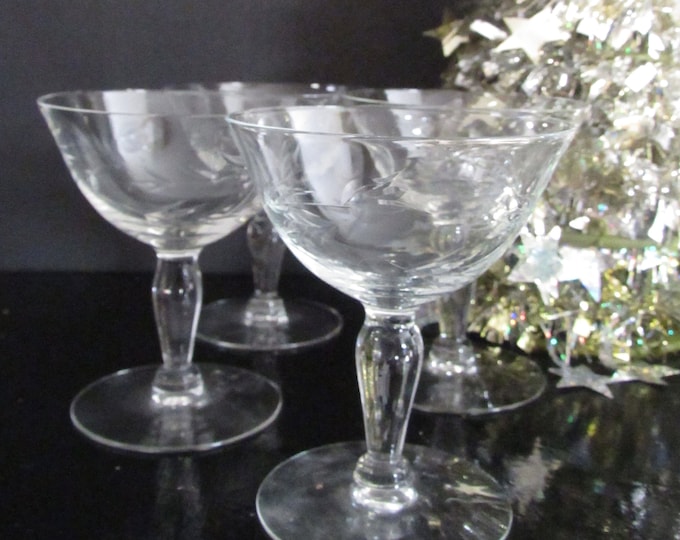 Vintage Crystal Etched Coupe Glasses Set of 4 Champagne Coupes Craft ...