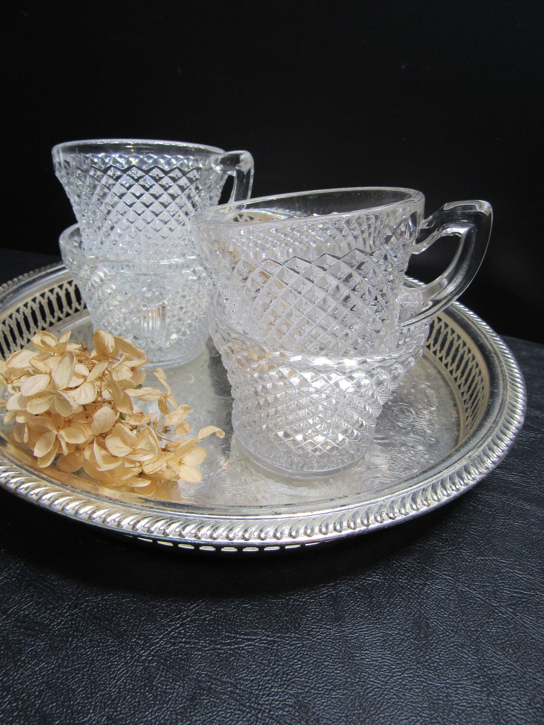 Vintage Pressed Glass Punch Cups Diamond Point Pattern EAPG Punch Cups ...