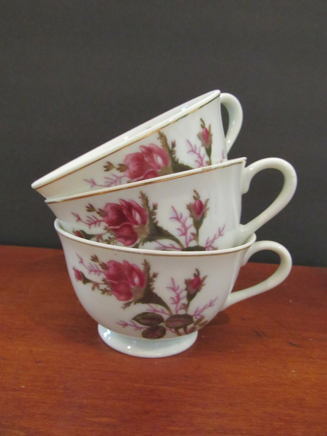 Vintage Porcelain Footed Teacup Set of 3 Tea Cup Cottage Chic - Etsy