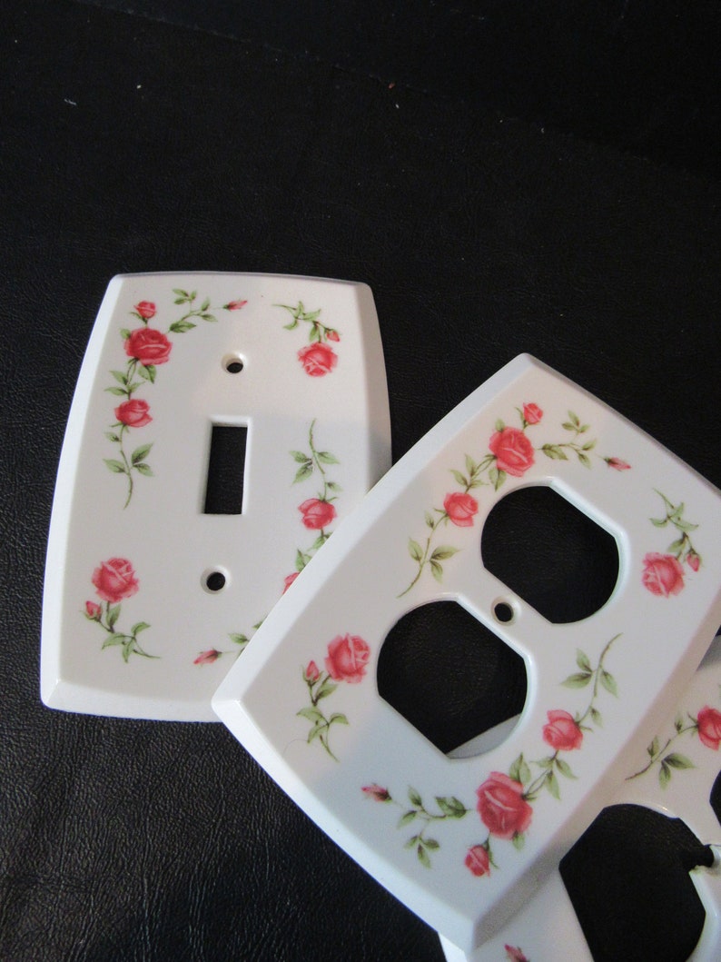 Vintage Plastic Rose Light Switch Plate Receptacle Cover Set - Etsy
