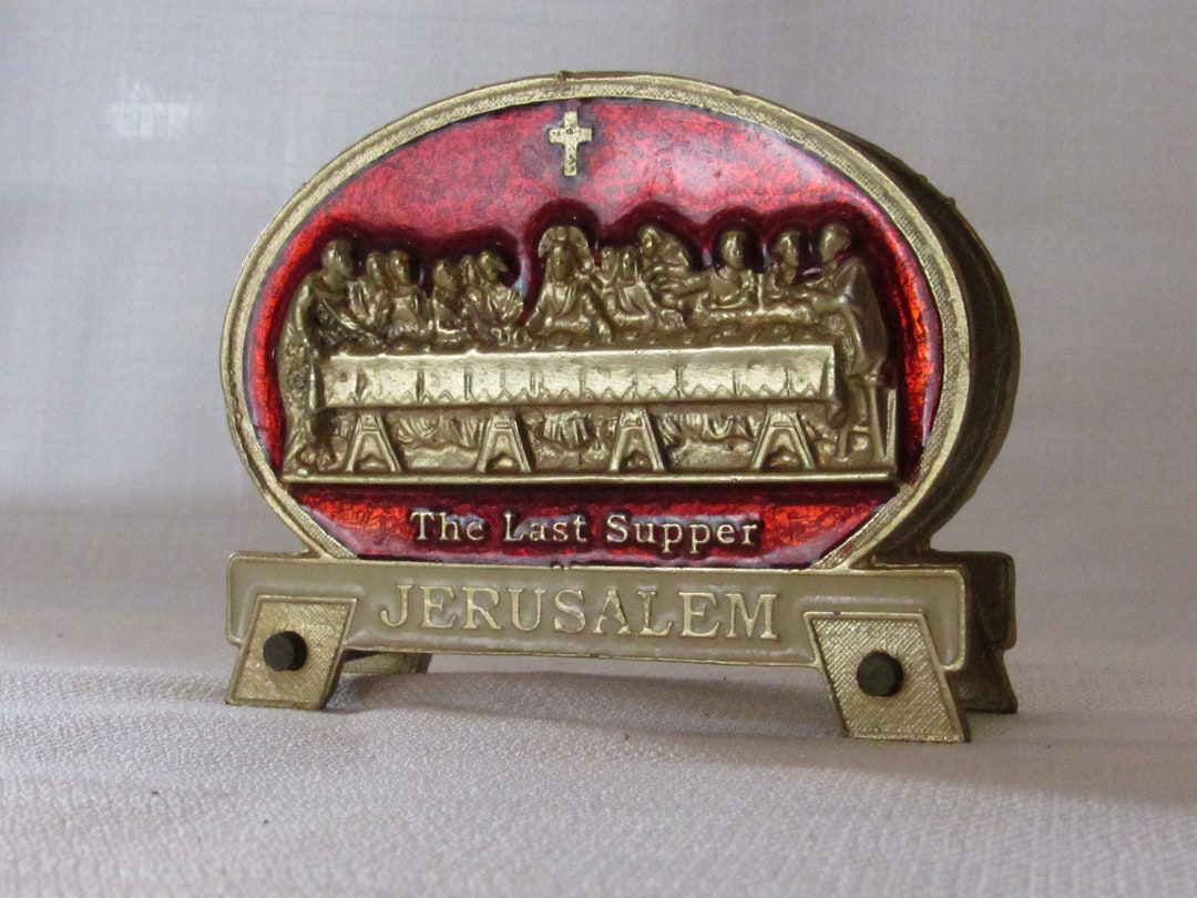 Vintage Souvenir Jerusalem Enamel Brass Last Supper Napkin Letter ...