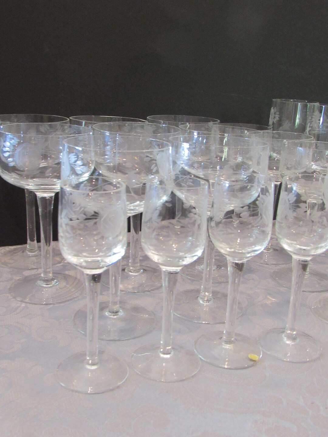 Antique Crystal Etched Rose Pattern Stemware Glassware in Various Sets ...