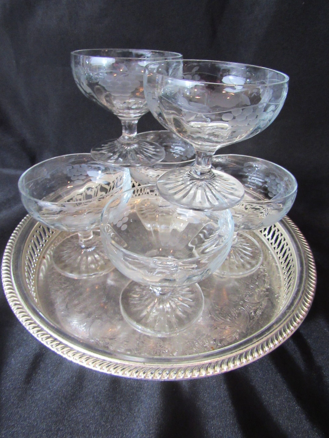 Vintage Heavily Etched Short Coupes Dessert Sherbet Cups Set of 6 - Etsy
