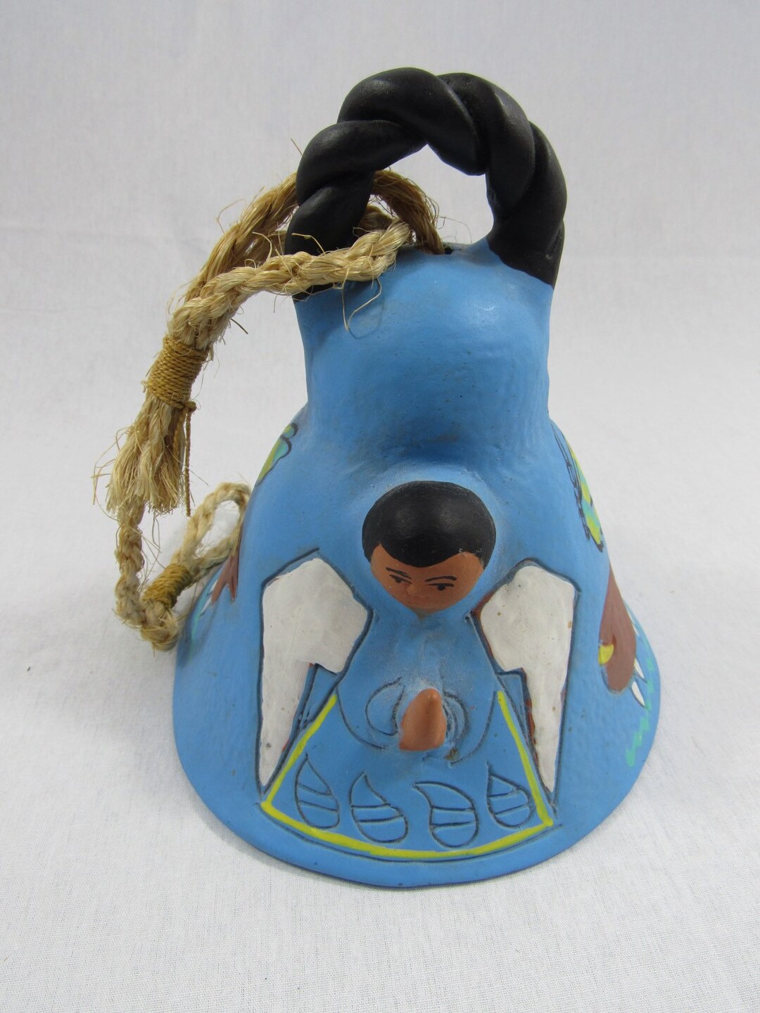 Vintage Folk Art Rustic Clay Bell on Rope Mexico Terra Cotta Garden ...