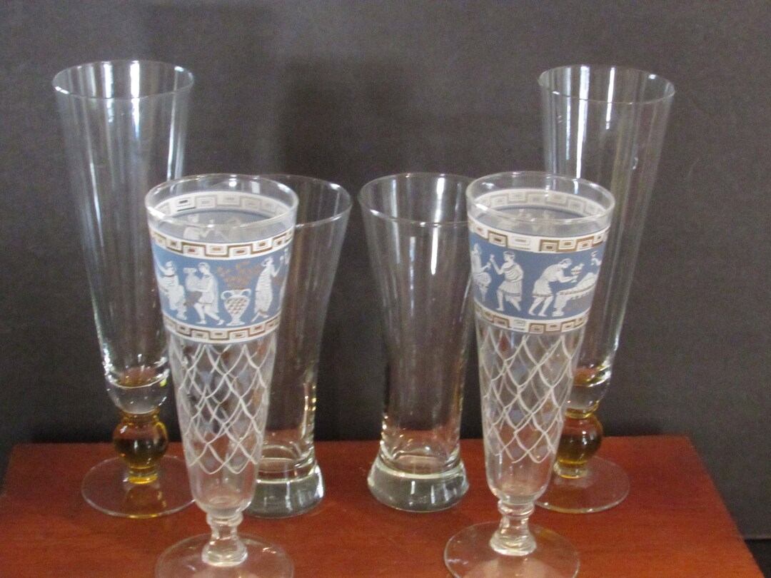 Vintage FOOTED PILSNER Glass Craft BEER Glassware Set of 2 4 or 6 Mixed ...