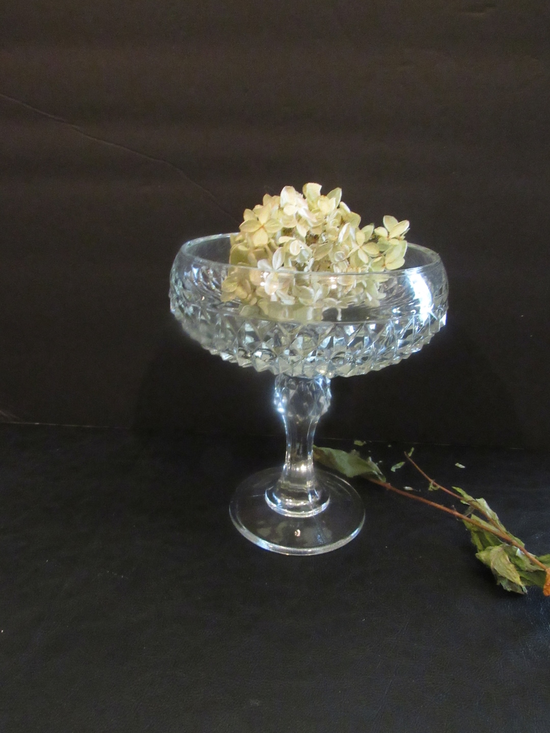 Vintage EAPG Indiana Glass Diamond Point Pedestal Compote Dish - Etsy