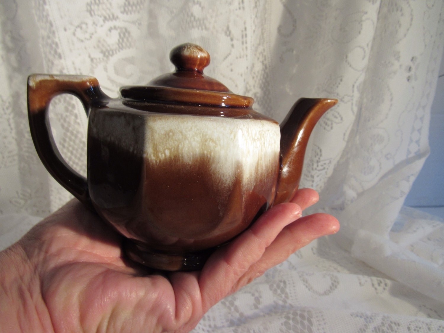 Vintage Rustic Pottery Tea Pot. Brown Drip Pottery Teapot High - Etsy