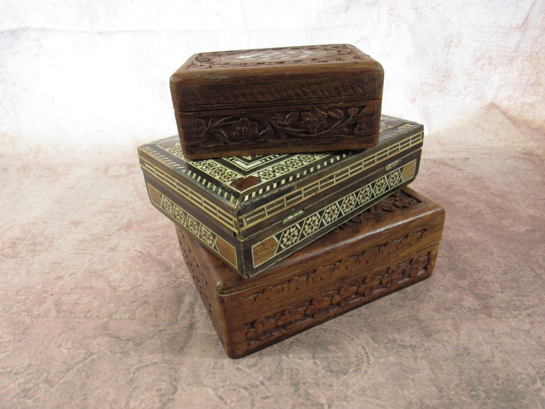 Vintage Exotic Wood Box Made in India Wooden Storage Box Stash - Etsy