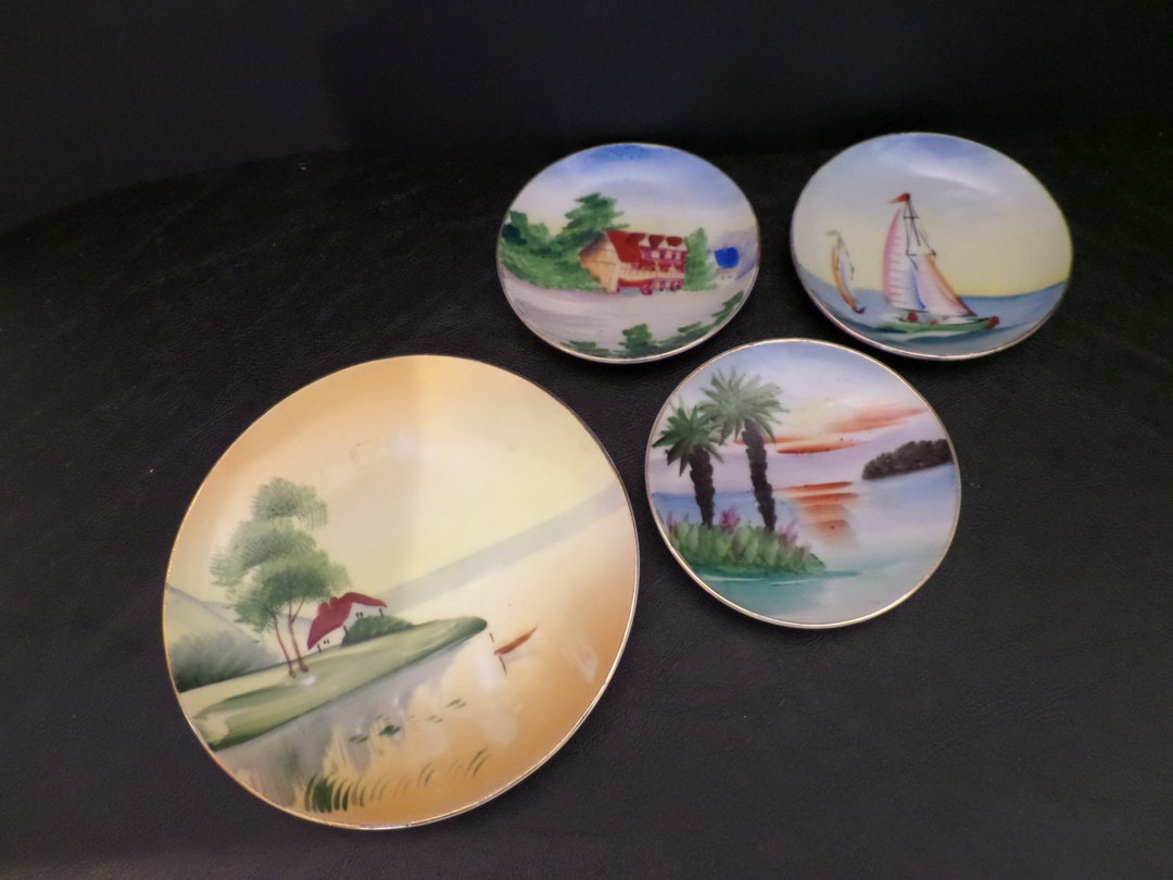 Antique Miniature Hand Painted Plates Porcelain Collectible Plate Set ...