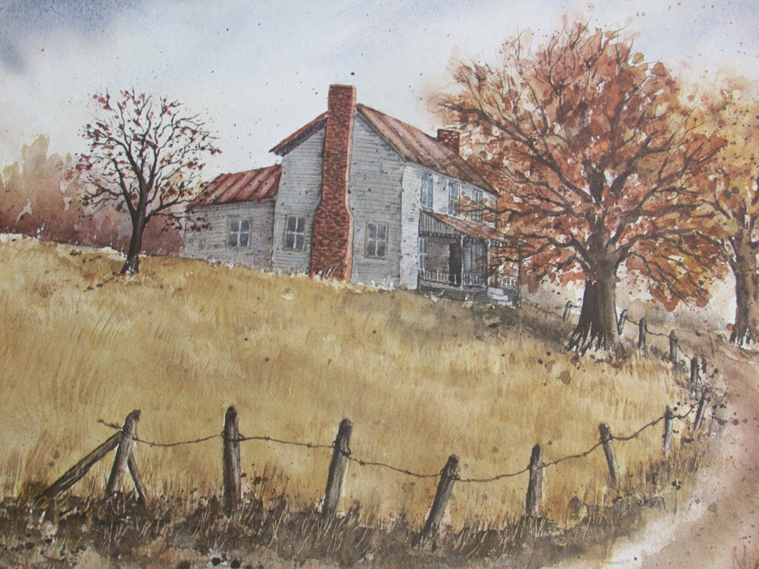 Vintage Lithograph Print Autumn at Sinking Creek Linda Meyers Numbered ...