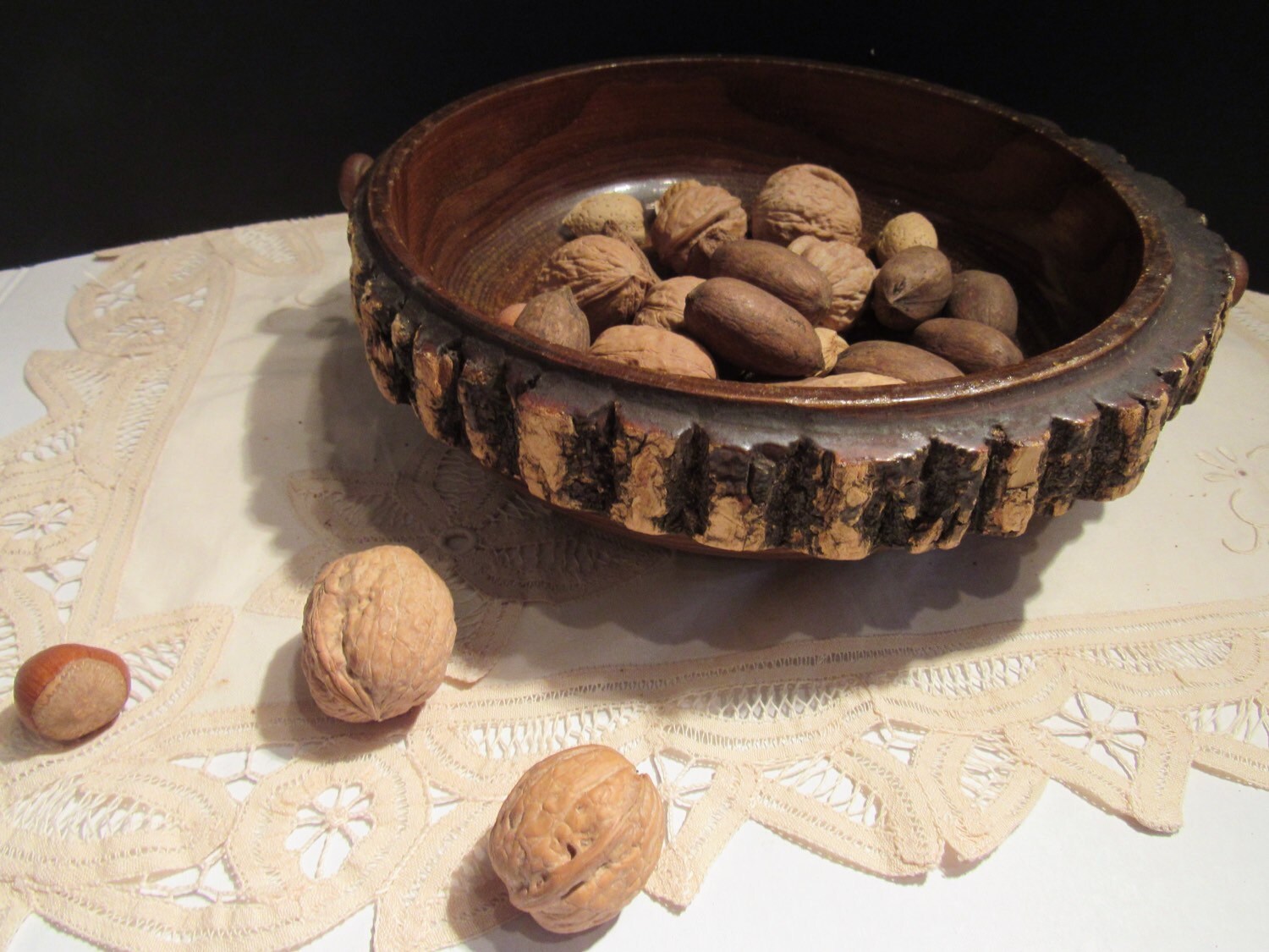 Vintage Wood Nut Bowl Mid Century Tree Bark Edge Nut Bowl with | Etsy