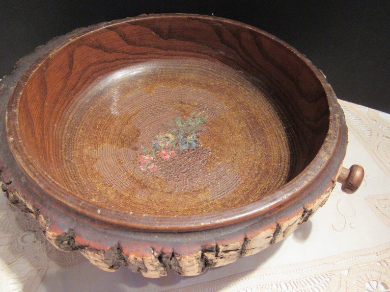 Vintage Wood Nut Bowl Mid Century Tree Bark Edge Nut Bowl With | Etsy