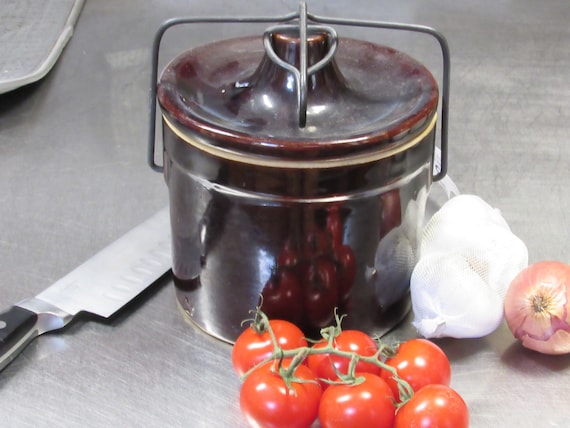 Vintage Stoneware Crock With Lid Brown Glaze Pottery Farmhouse | Etsy