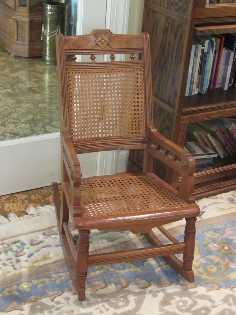 Antique Solid Wood Cane Seat and Back Rocking Chair - Etsy