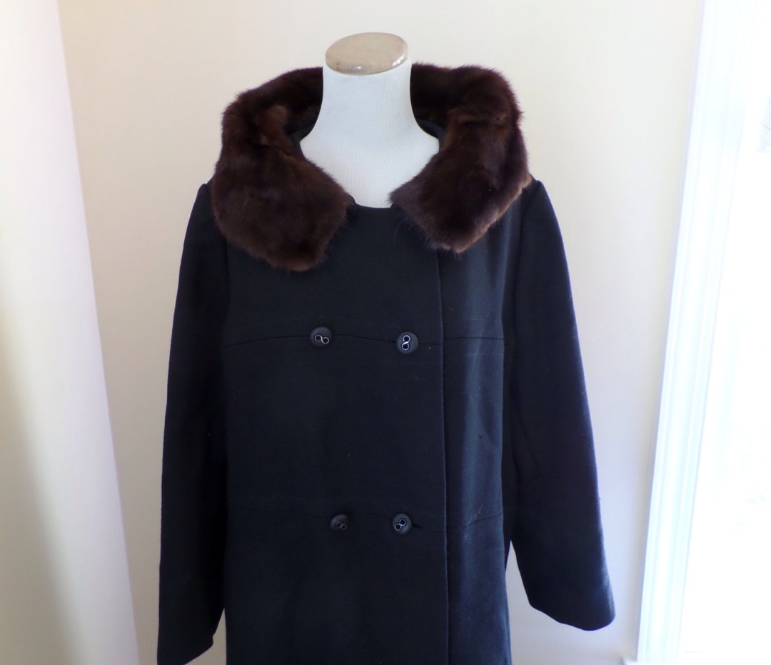 Vintage Fur Collar Overcoat Black - Etsy