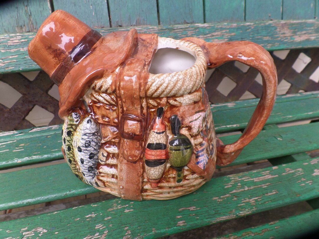 Vintage Ceramic Watering Can Fishing Theme - Etsy