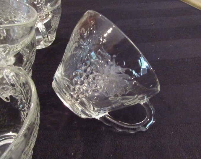 Vintage Pressed Raised Grape Glass Cups Punch Bowl Cups Glass Coffee ...