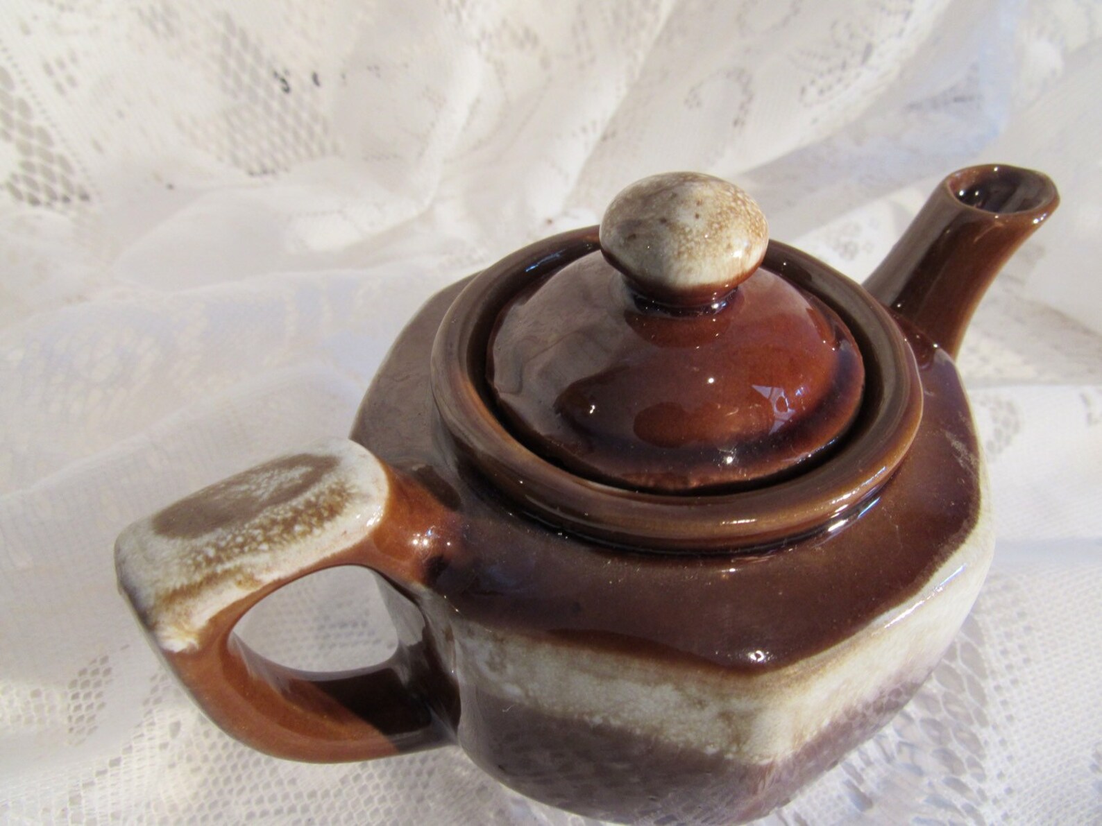 Vintage Rustic Pottery Tea Pot. Brown Drip Pottery Teapot High | Etsy