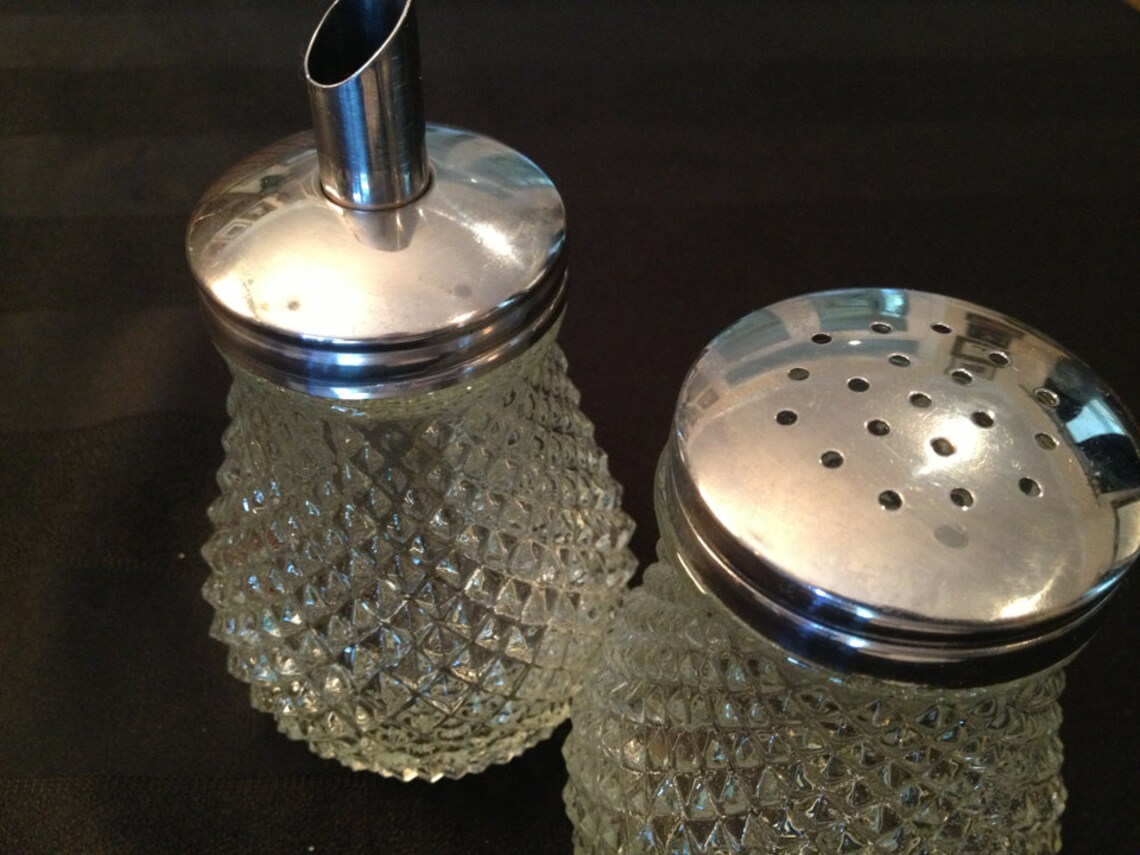 Diamond Point Pressed Glass Muffineer Set Creamer and Sugar | Etsy