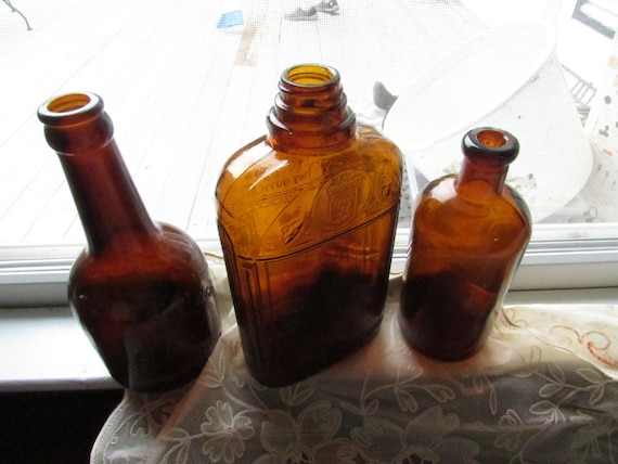 Antique Brown Amber Glass Bottles/collectible Glass RARE Set - Etsy