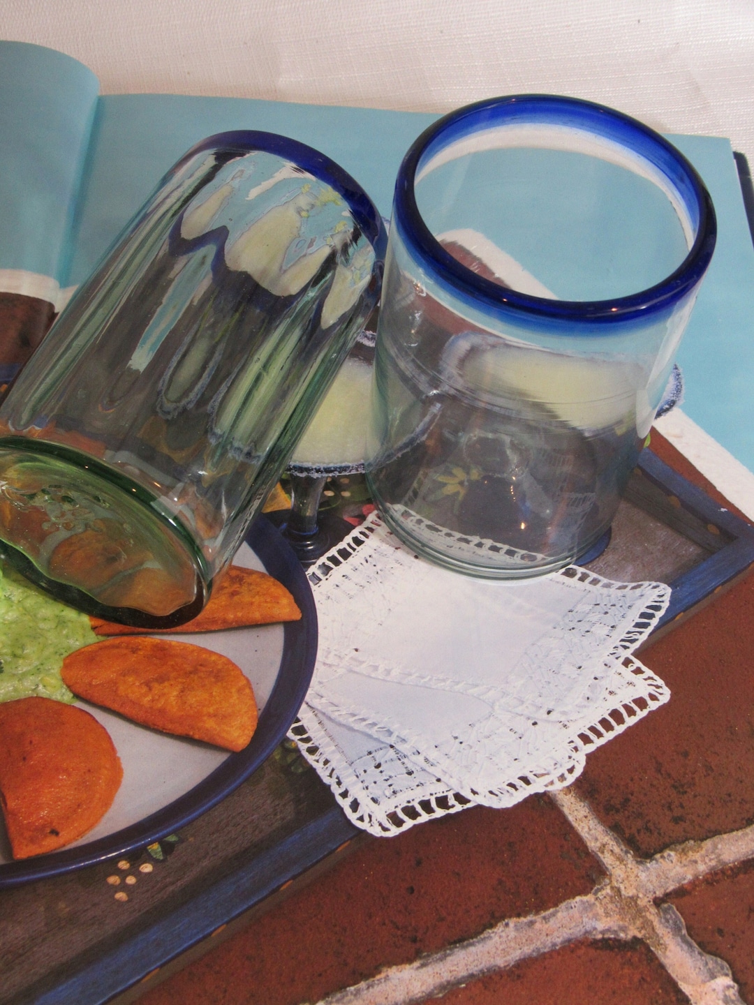 Vintage Hand Blown Mexican Cobalt Blue Bubble Glass Tumblers Glasses ...