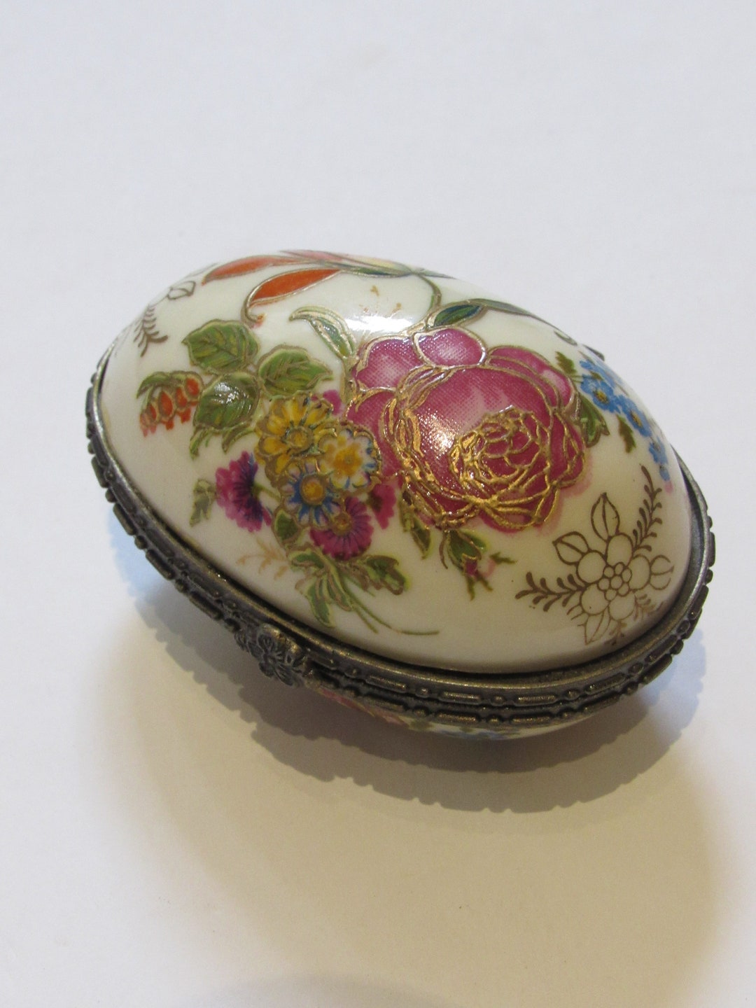Vintage Lidded Cloisonné Egg Miniature Box Hinged Trinket Box ...