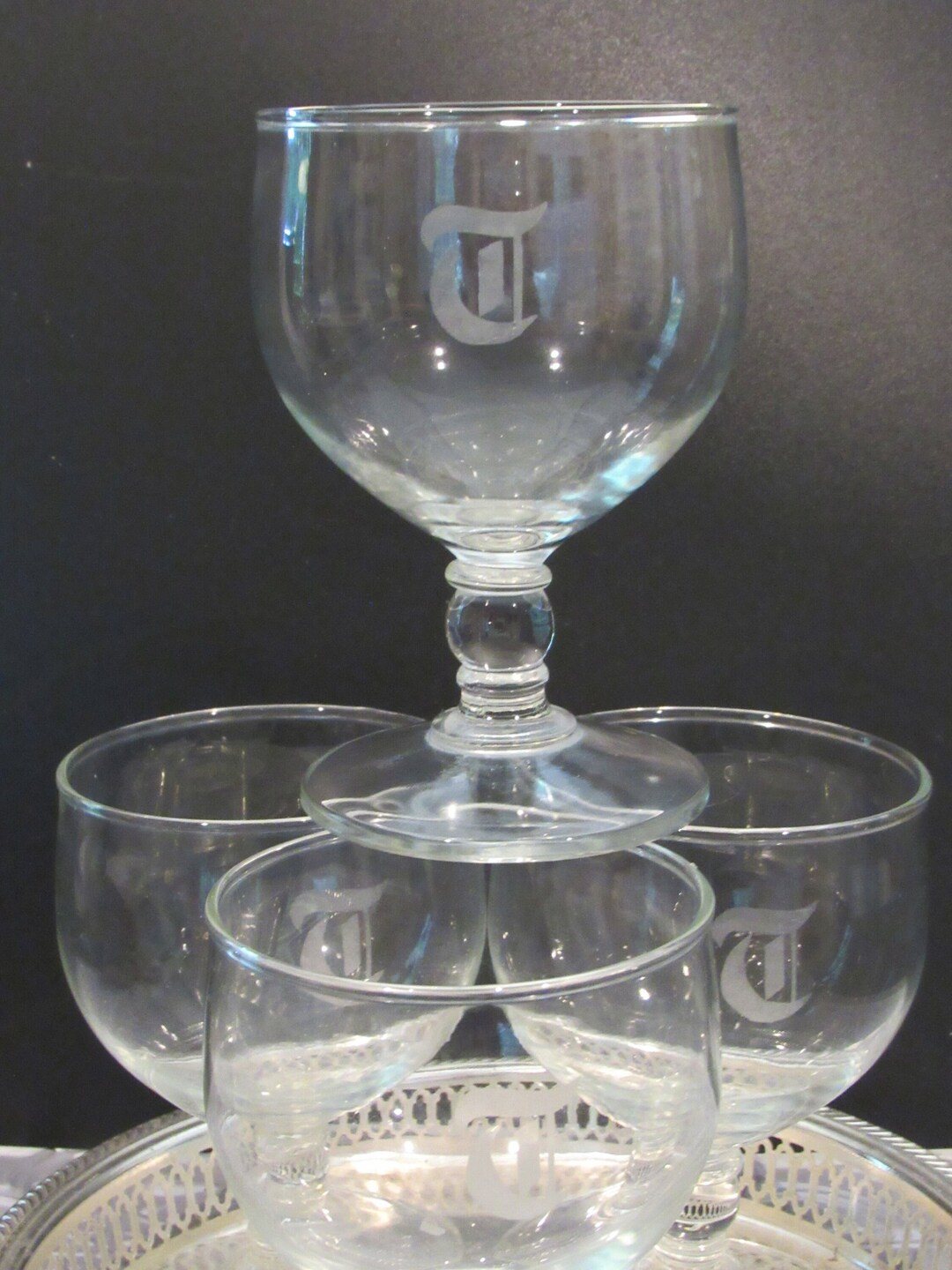 Vintage Monogrammed T Goblets Set of 4 - Etsy