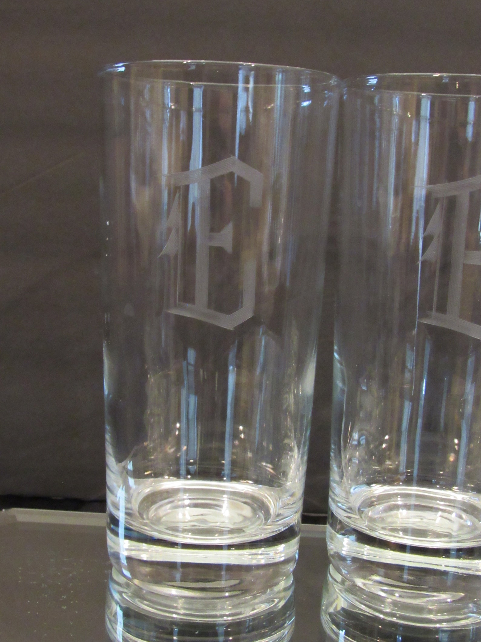 Vintage Etched Monogrammed Glasses Tall Tumblers Initial E Glassware ...