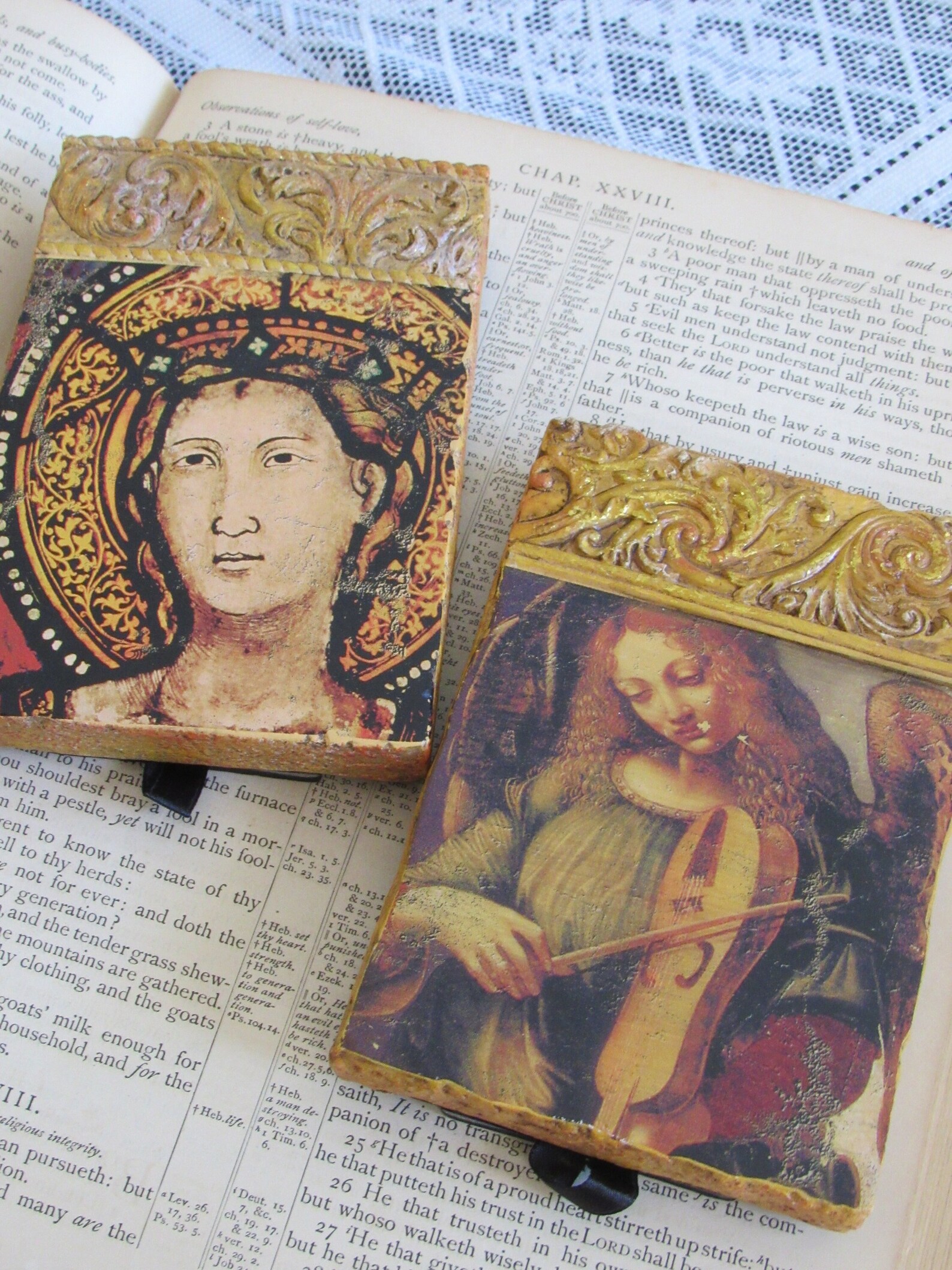 Vintage Decoupage Religious Italianate Relief Plaques Tabletop or Wall ...