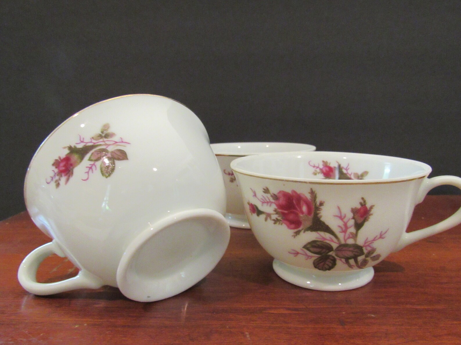 Vintage Porcelain Footed Teacup Set of 3 Tea Cup Cottage Chic | Etsy