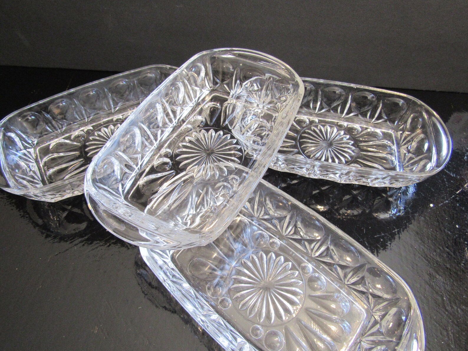 Vintage EAPG Relish Plate crudites Set of 4 Clear Glass Dishes Serving ...