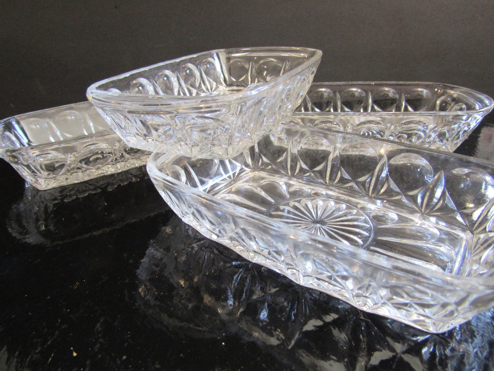 Vintage EAPG Relish Plate crudites Set of 4 Clear Glass Dishes Serving ...