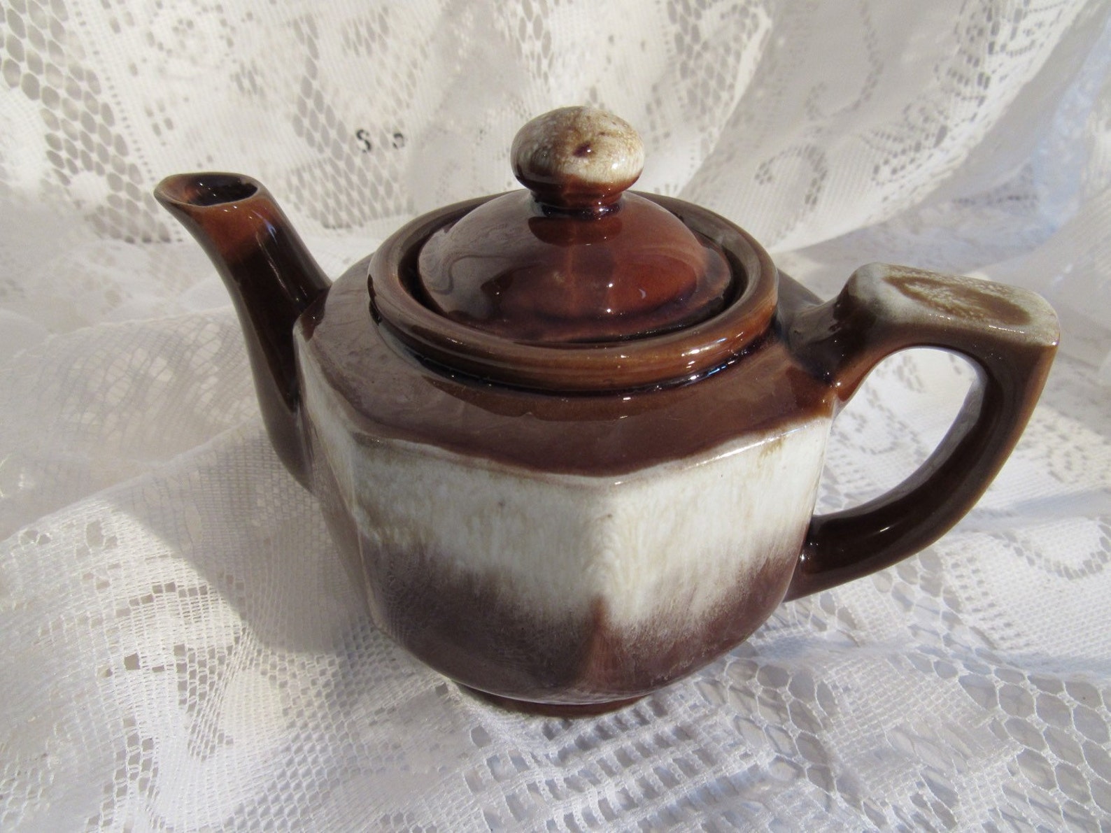 Vintage Rustic Pottery Tea Pot. Brown Drip Pottery Teapot High - Etsy